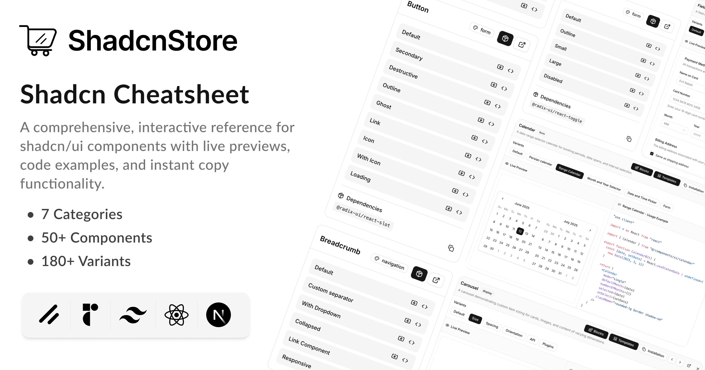 Shadcn UI Cheatsheet - Complete Component Guide & Examples